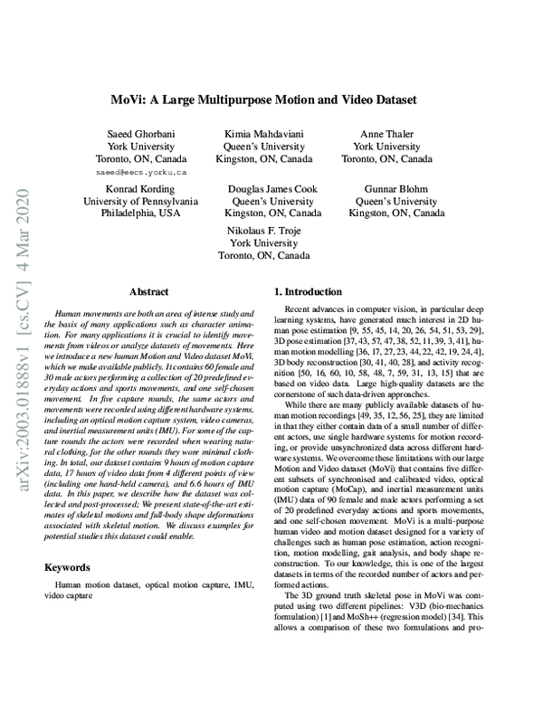 (PDF) MoVi: A large multi-purpose human motion and video dataset