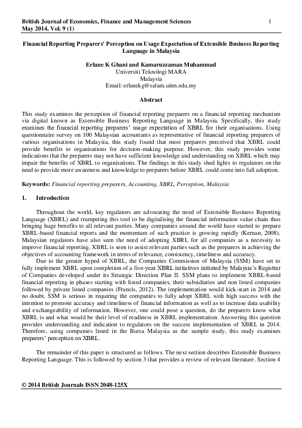 (PDF) Financial Reporting Preparers' Perception on Usage Expectation of ...