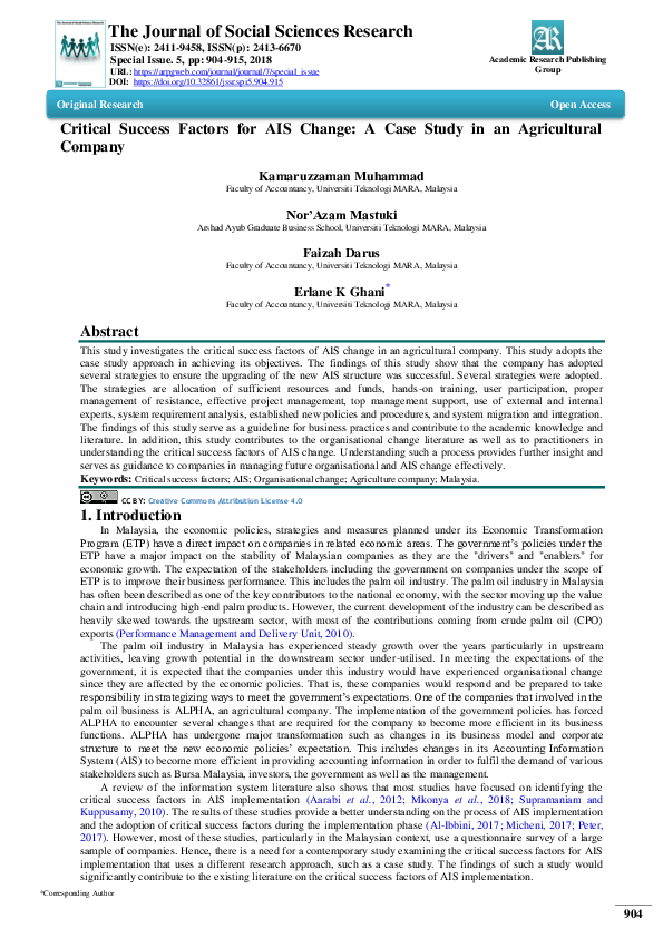 (PDF) Critical Success Factors for AIS Change: A Case Study in an ...