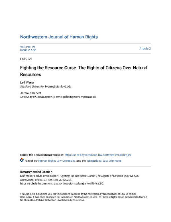 (PDF) Fighting the Resource Curse: The Rights of Citizens Over Natural ...