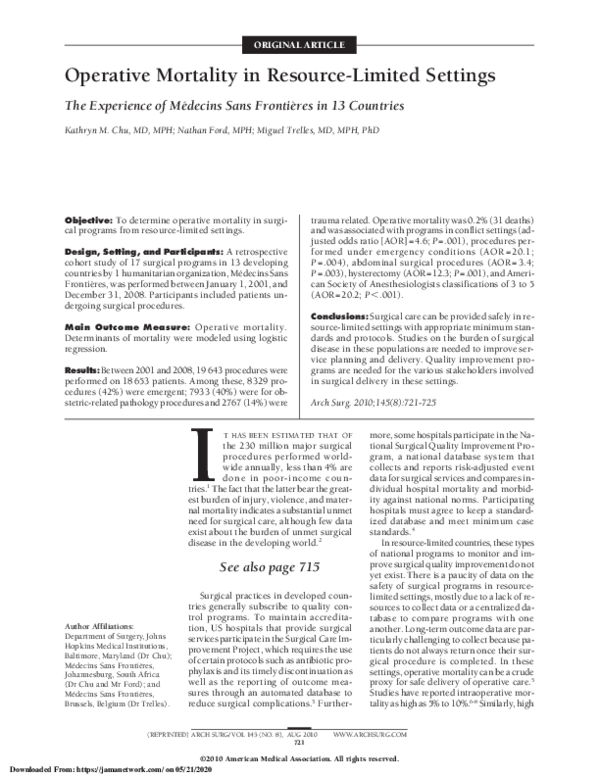 (PDF) Operative Mortality in Resource-Limited Settings