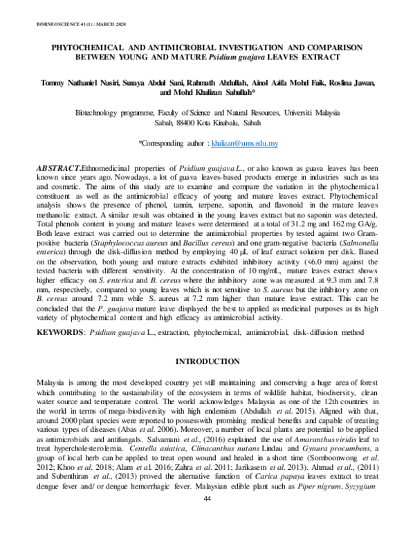 (PDF) PHYTOCHEMICAL AND ANTIMICROBIAL INVESTIGATION AND COMPARISON BETWEEN YOUNG AND MATURE ...
