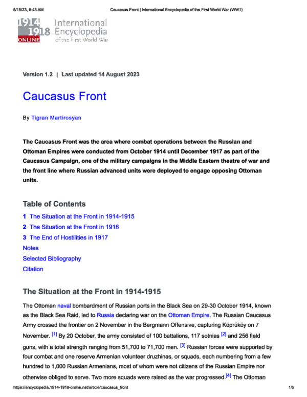 (PDF) Caucasus Front of the First World War