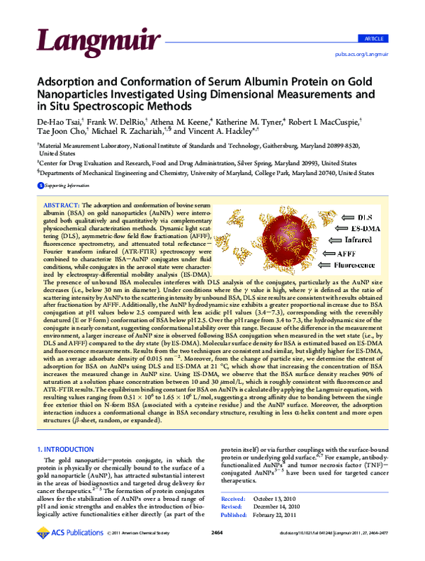 (PDF) Adsorption and Conformation of Serum Albumin Protein on Gold ...