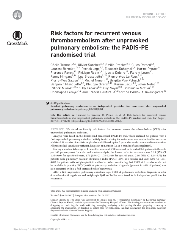 (PDF) Risk factors for recurrent venous thromboembolism: a real-world analysis