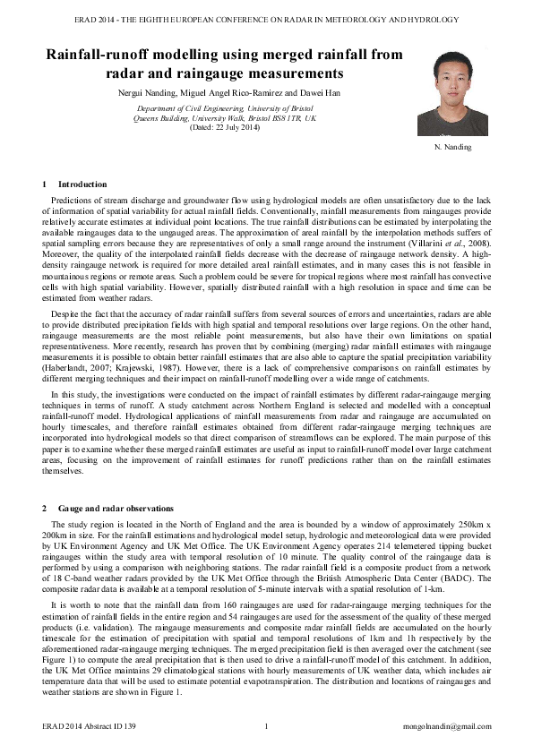(PDF) Rainfall-runoff modelling using merged rainfall from radar and raingauge measurements