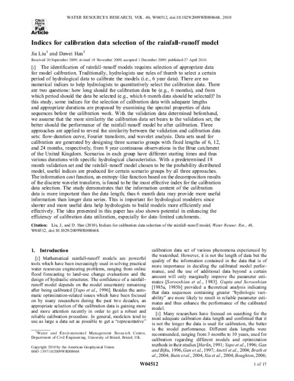 (PDF) Indices for calibration data selection of the rainfall-runoff model