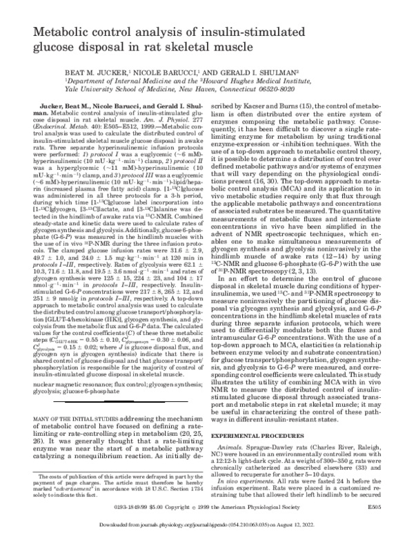 (PDF) Metabolic control analysis of insulin-stimulated glucose disposal ...