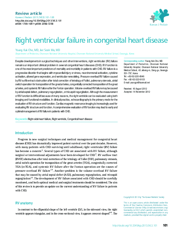 (PDF) Right ventricular failure in congenital heart disease