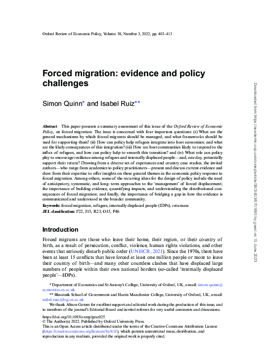 (PDF) Forced migration: evidence and policy challenges