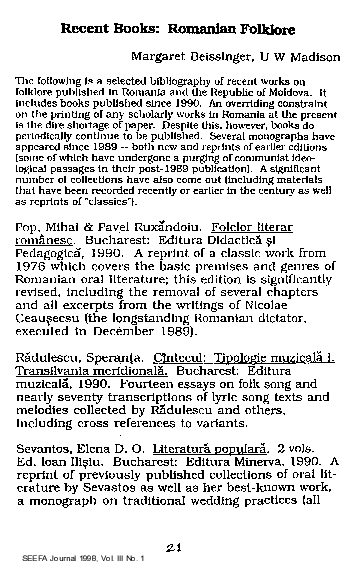 (PDF) Recent Books: Romanian Folklore