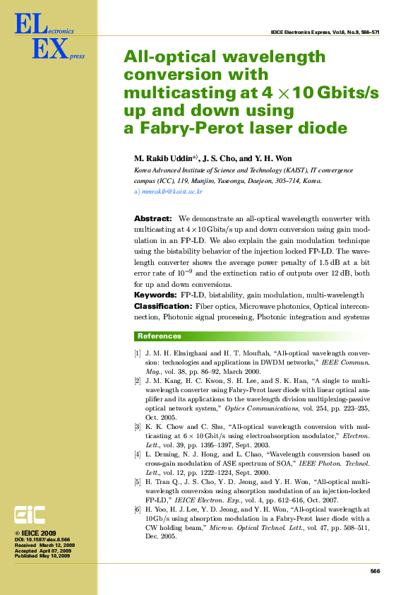 (PDF) All-optical wavelength conversion with multicasting at 6×10 Gbit∕s using electroabsorption ...