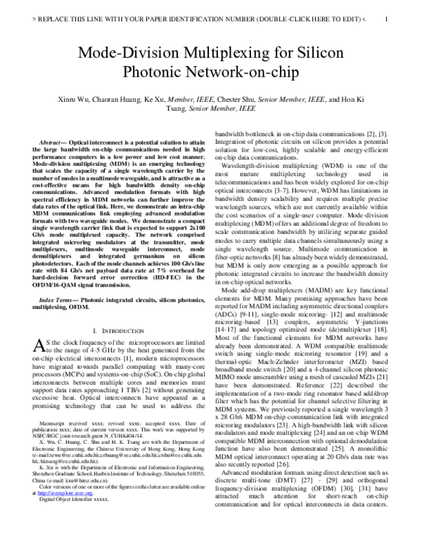 (PDF) Mode-Division Multiplexing for Silicon Photonic Network-on-Chip