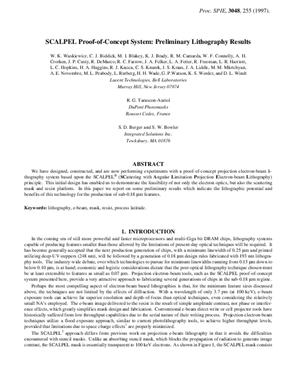 (PDF) SCALPEL proof-of-concept system: preliminary lithography results