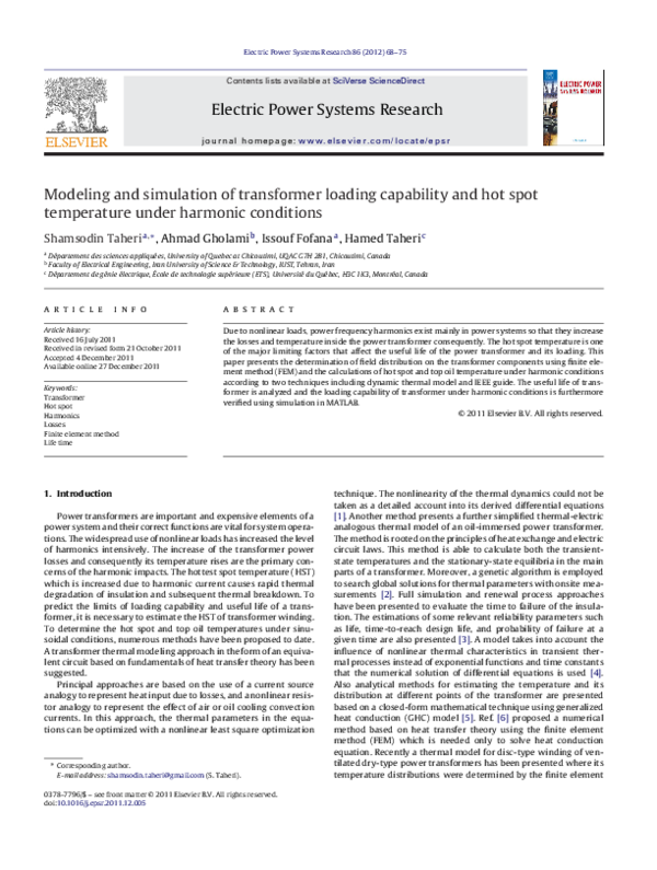 Pdf Modeling And Simulation Of Transformer Loading Capability And Hot