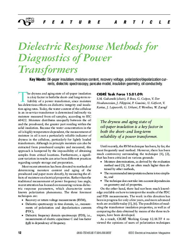 (PDF) Dielectric response methods for diagnostics of power transformers