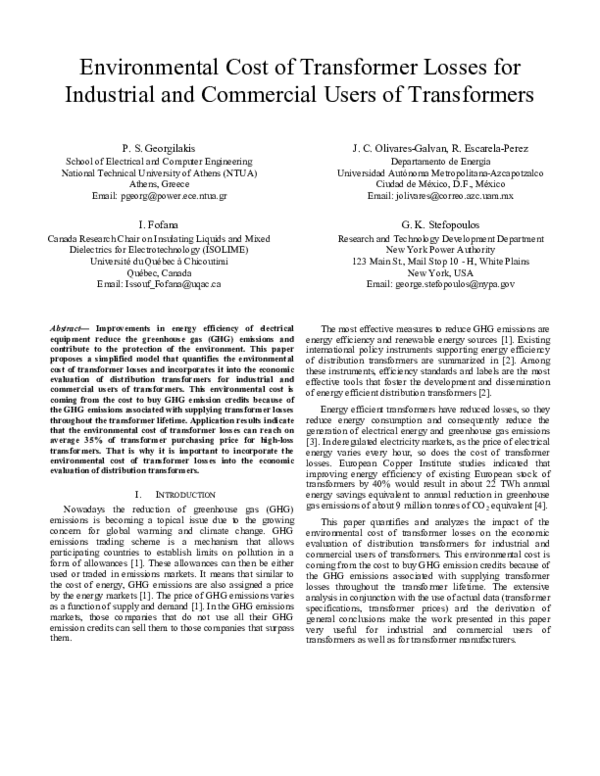 (PDF) Environmental Cost of Transformer Losses for Industrial and Commercial Users of Transformers
