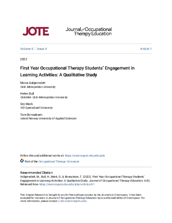 (PDF) First Year Occupational Therapy Students' Engagement in Learning ...