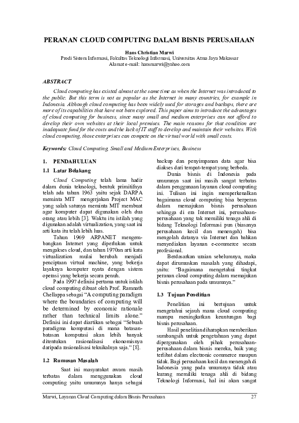 (PDF) Peranan Cloud Computing Dalam Bisnis Perusahaan
