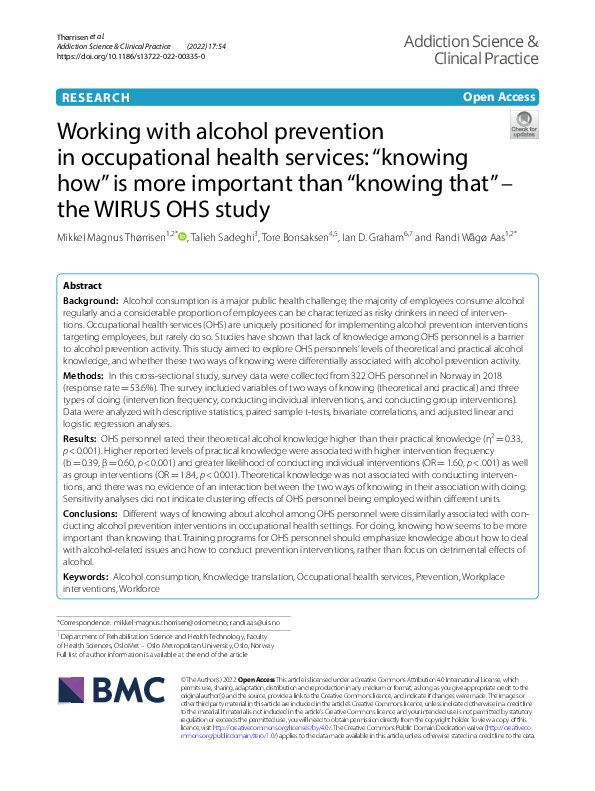 (PDF) Working with alcohol prevention in occupational health services ...