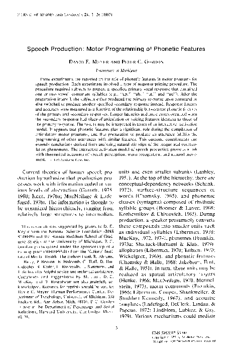 (PDF) Speech production: Motor programming of phonetic features