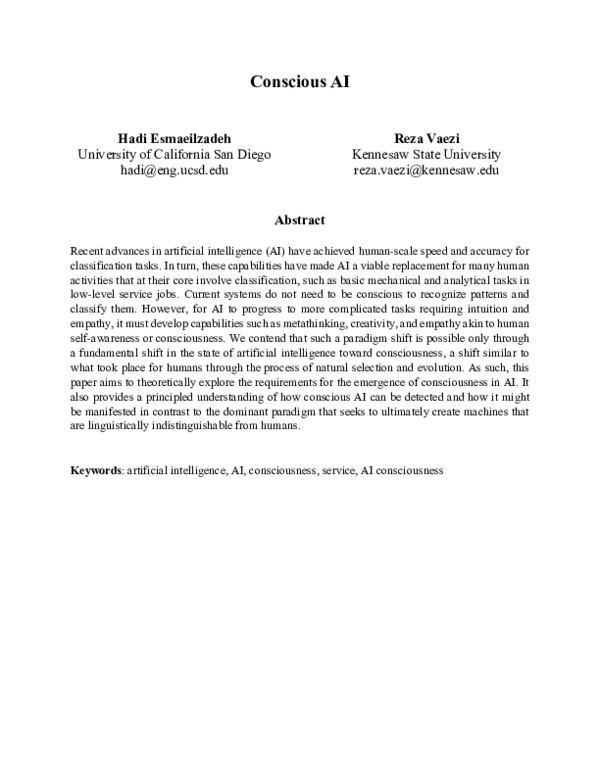 (PDF) Conscious AI | Reza Vaezi - Academia.edu