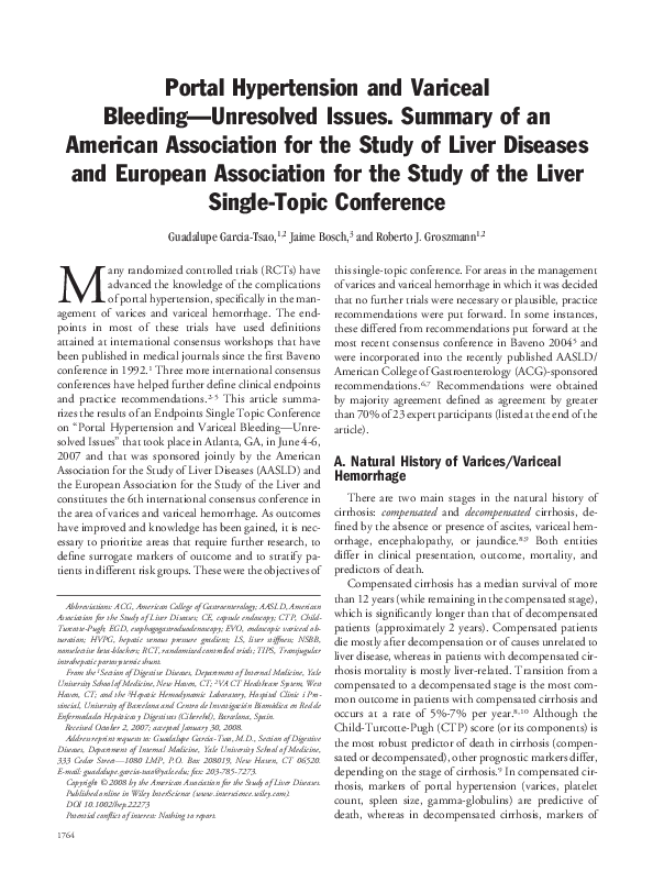 (PDF) Portal hypertension and variceal bleeding-Unresolved issues. Summary of an American ...