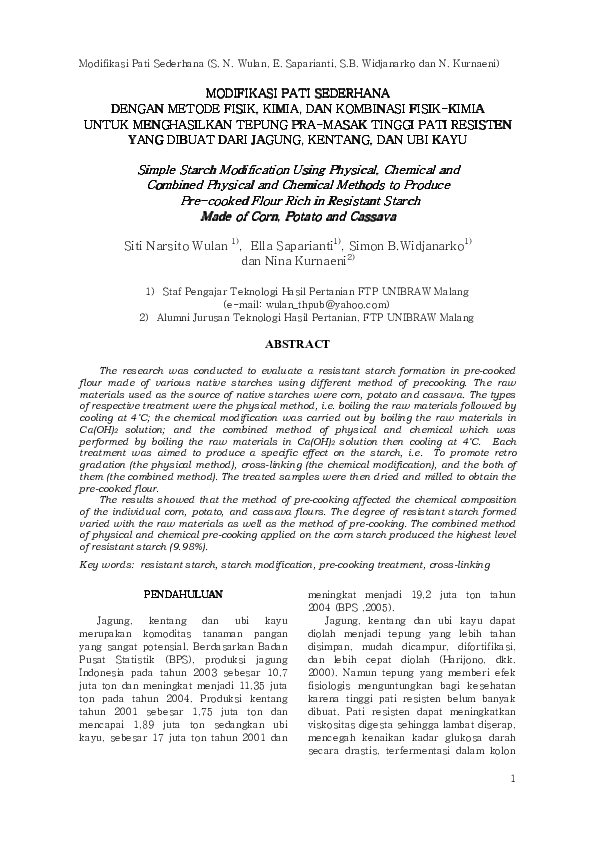 (PDF) Simple Starch Modification Using Physical, Chemical and Combined ...