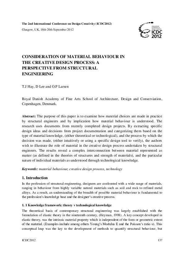 (PDF) Consideration of Material Behaviour in the Creative Design Process: A Perspective from ...