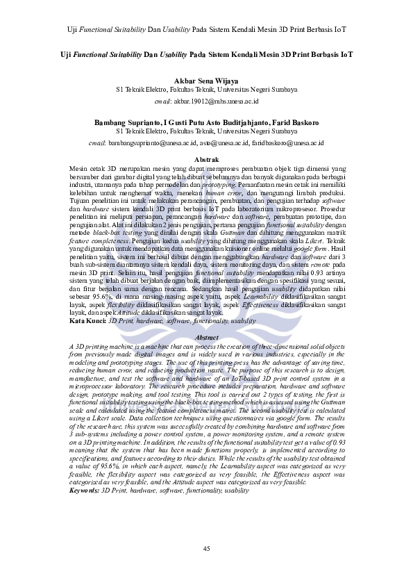 (PDF) Uji Functional Suitability Dan Usability Pada Sistem Kendali Mesin 3D Print Berbasis IoT