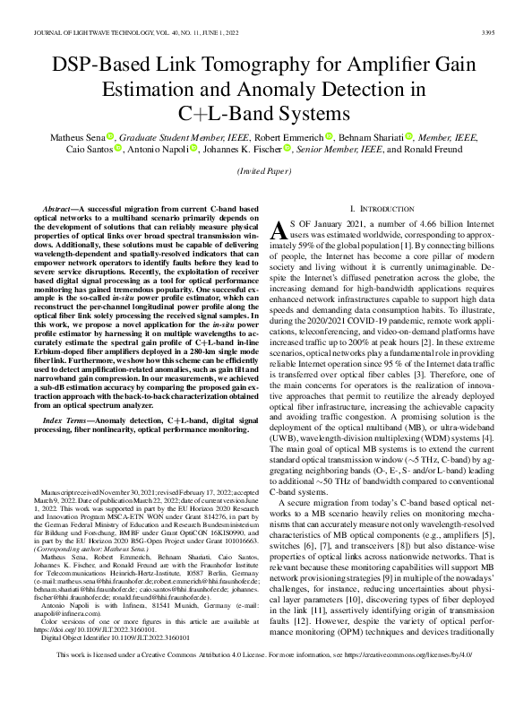Pdf Dsp Based Link Tomography For Amplifier Gain Estimation And Anomaly Detection In Cl Band