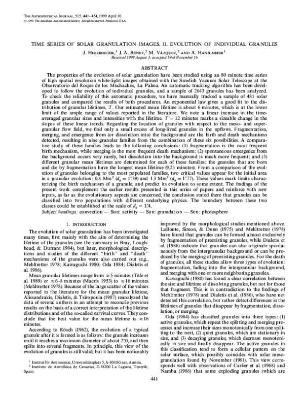 (PDF) Time Series of Solar Granulation Images. II. Evolution of ...