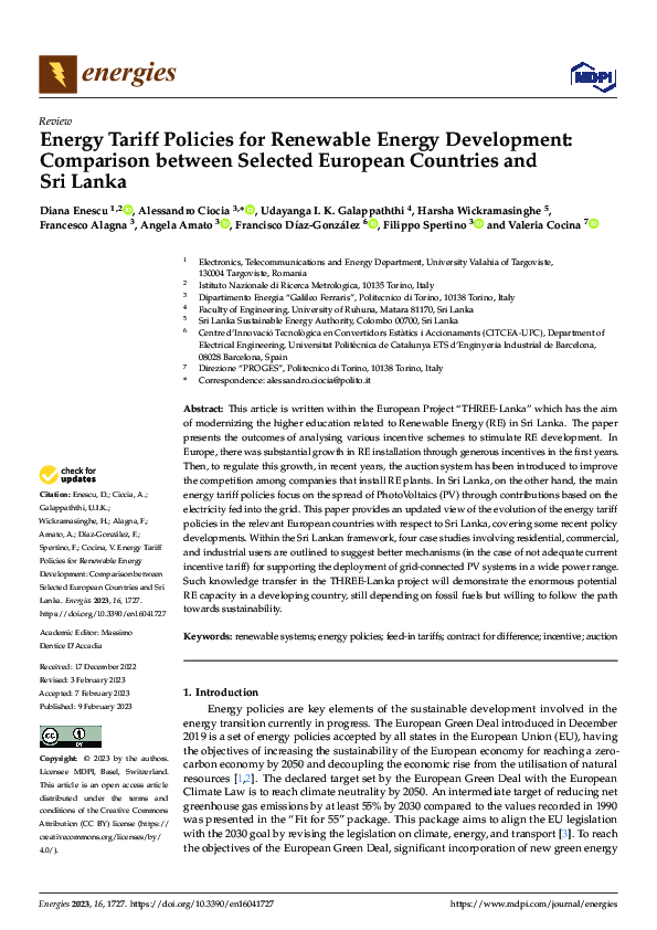 (PDF) Energy Tariff Policies for Renewable Energy Development ...
