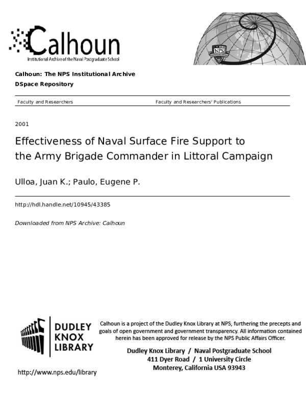 (PDF) Effectiveness of naval surface fire support to the army brigade ...