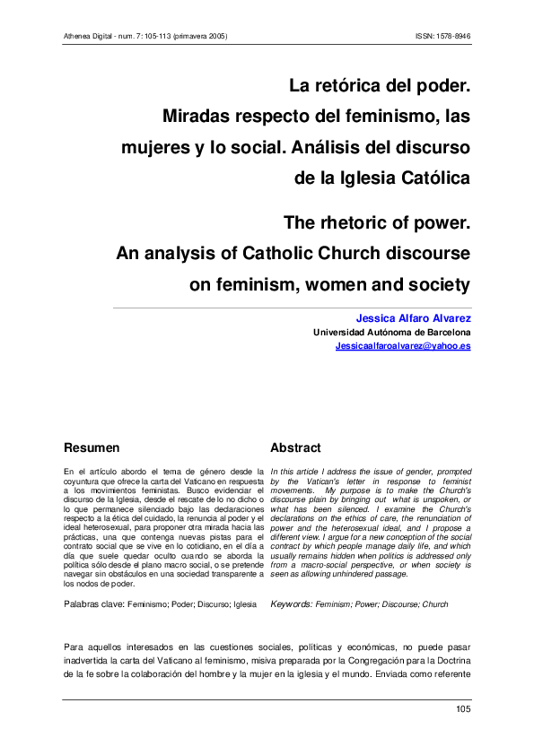 (PDF) An analysis of Catholic Church discourse on feminism, women and ...