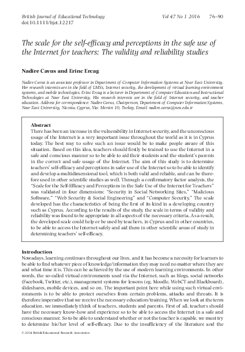 (PDF) The scale for the self-efficacy and perceptions in the safe use of the Internet for ...