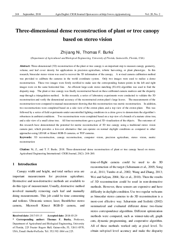 (PDF) Three-dimensional dense reconstruction of plant or tree canopy ...