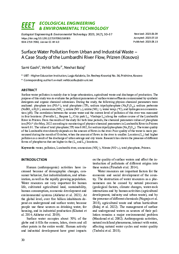 (PDF) Surface Water Pollution from Urban and Industrial Waste-Case ...