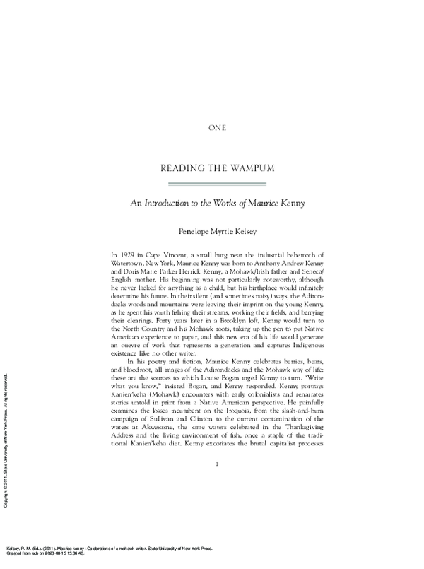 (PDF) Maurice Kenny: celebrations of a Mohawk writer