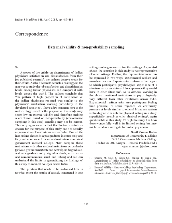 (PDF) External validity & non-probability sampling