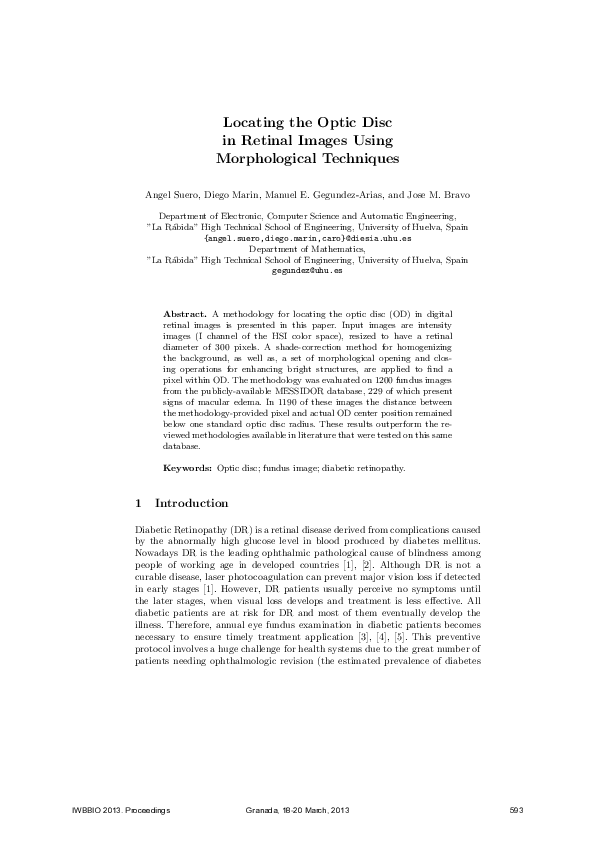 Pdf Locating The Optic Disc In Retinal Images Using Morphological Techniques