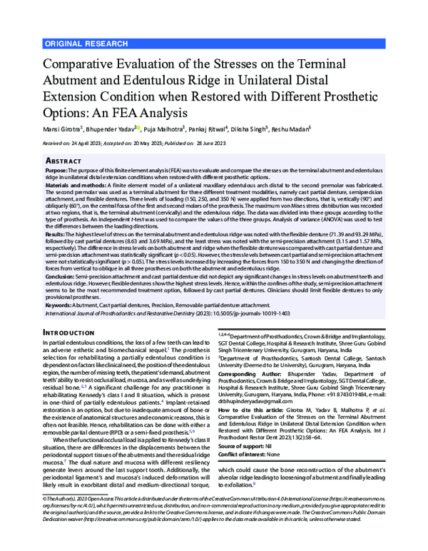 (PDF) Comparative Evaluation of the Stresses on the Terminal Abutment ...