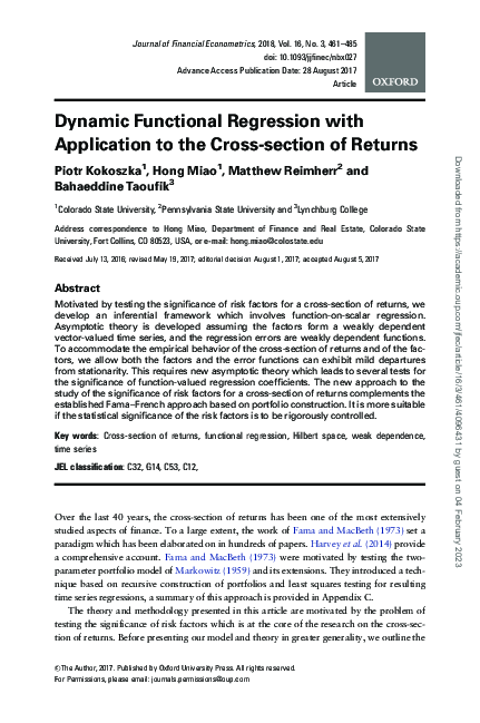 (PDF) Dynamic Functional Regression with Application to the Cross-section of Returns