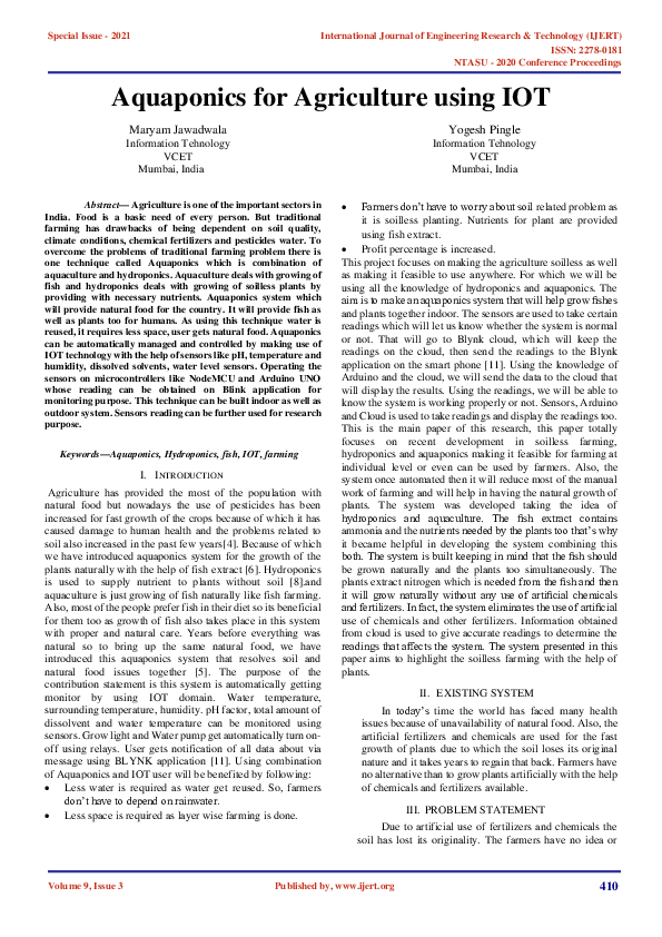 (PDF) Aquaponics for Agriculture using IOT | Yogesh Pingle - Academia.edu