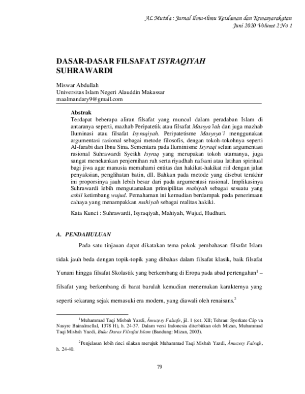 (PDF) Dasar-Dasar Filsafat Isyraqiyah Suhrawardi
