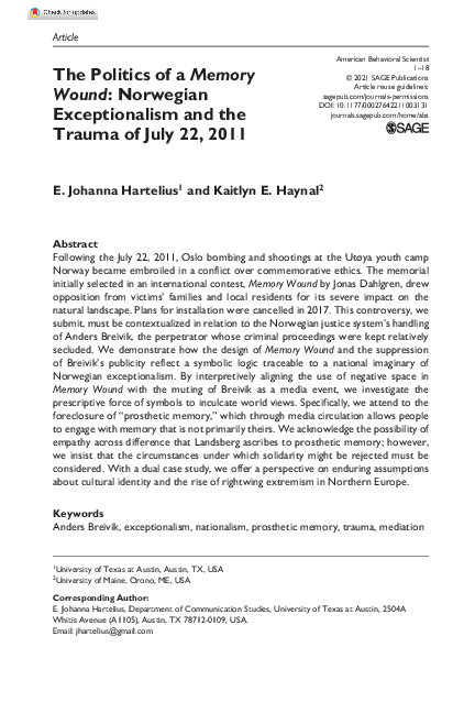 (PDF) The Politics of a Memory Wound: Norwegian Exceptionalism and the ...