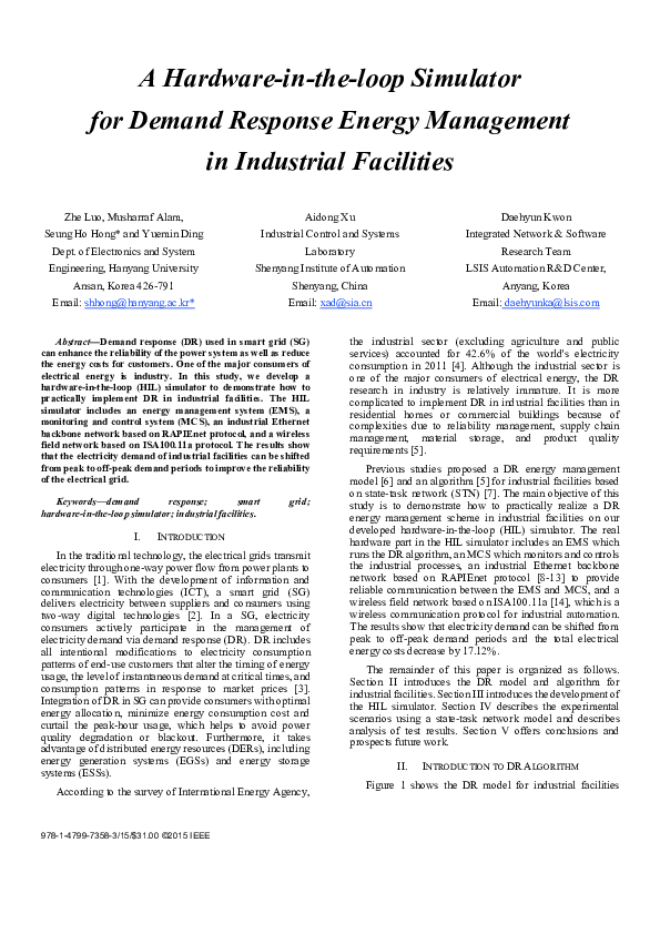 (PDF) A hardware-in-the-loop simulator for demand response energy management in industrial ...