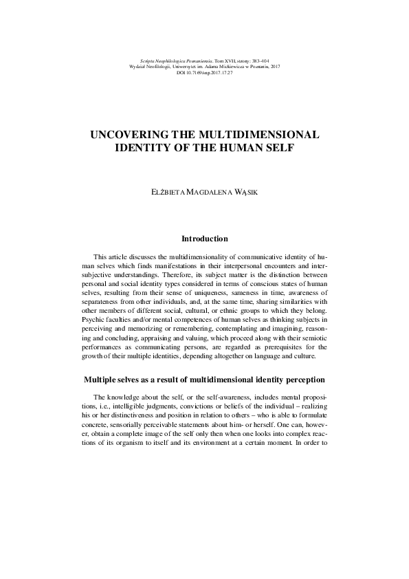 (PDF) Uncovering the multidimensional identity of the human self