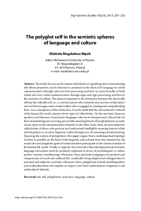 (PDF) The polyglot self in the semiotic spheres of language and culture