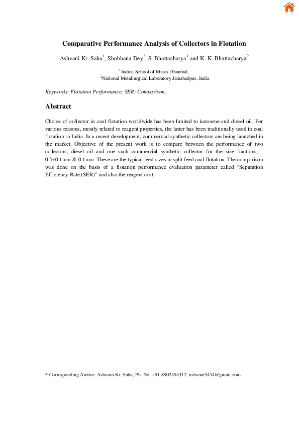 (PDF) Comparative Performance Analysis of Collectors in Flotation (PDF) Comparative Performance Analysis of Collectors in Flotation